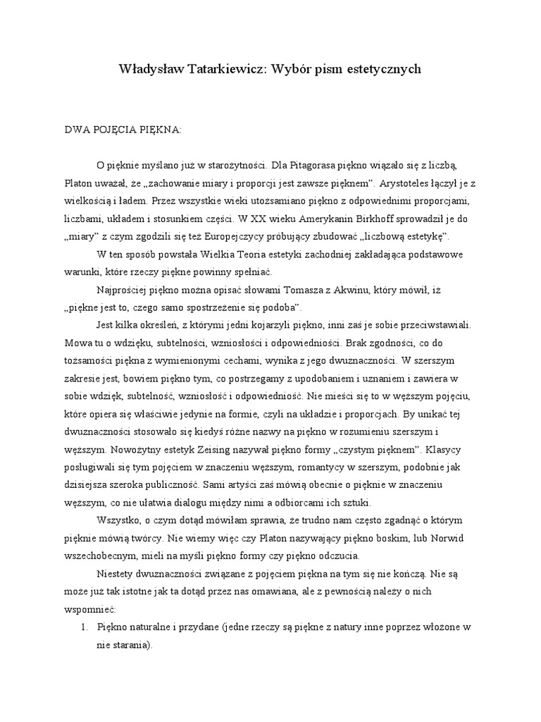 Tatarkiewicz - Piękno | PDF