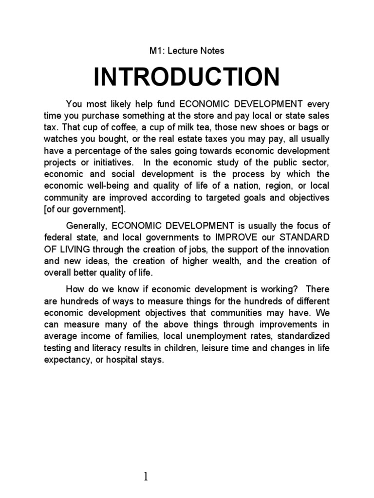 (M1 - Lecture Notes) Economic Development Introduction | PDF | Economic ...