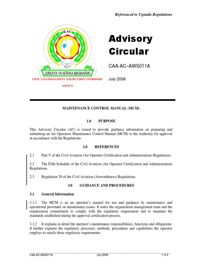 CAA-AC-AWS011A - Maintenance Control Manual | PDF | Government | Science