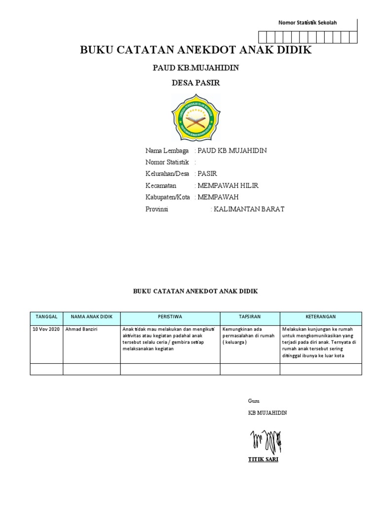 C.5 Buku Catatan Anekdot Paud Anecdotal Record | PDF