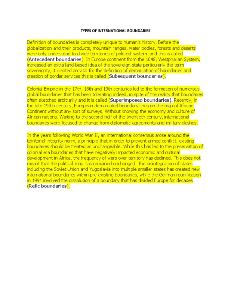 Types of International Boundaries | PDF | Foreign Policy | Global Politics