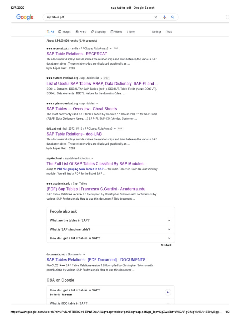SAP Tables PDF Guide | PDF | Cyberspace | Computing