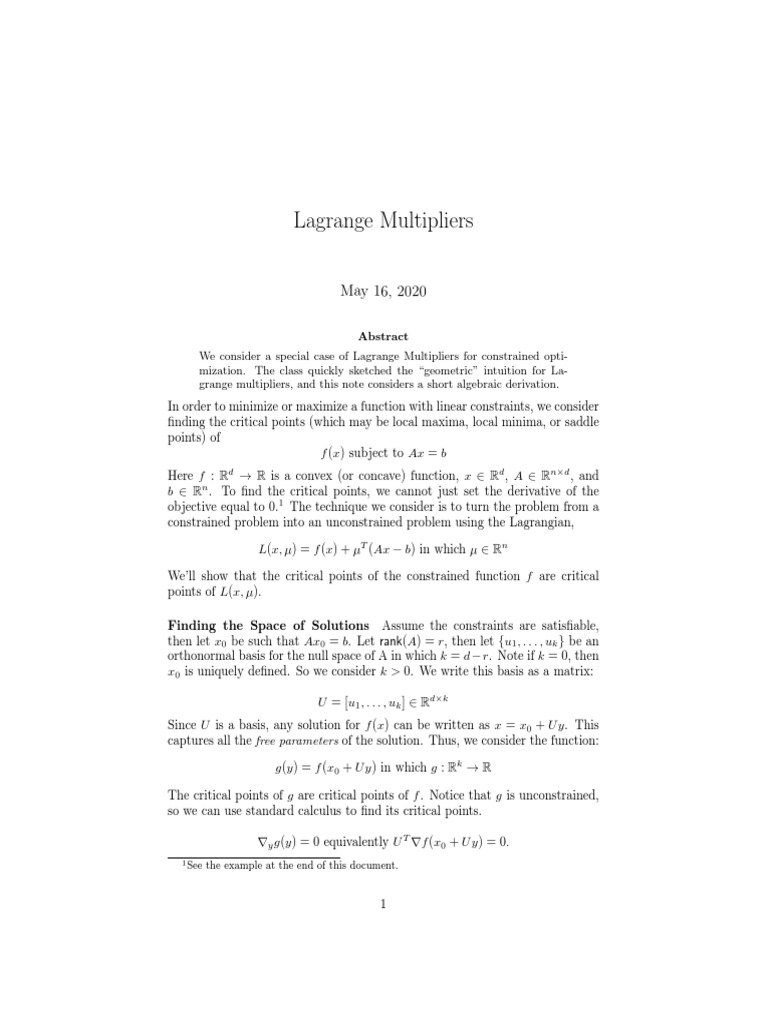 Lagrange Multipliers: D D N×D N 1 | PDF | Abstract Algebra | Calculus