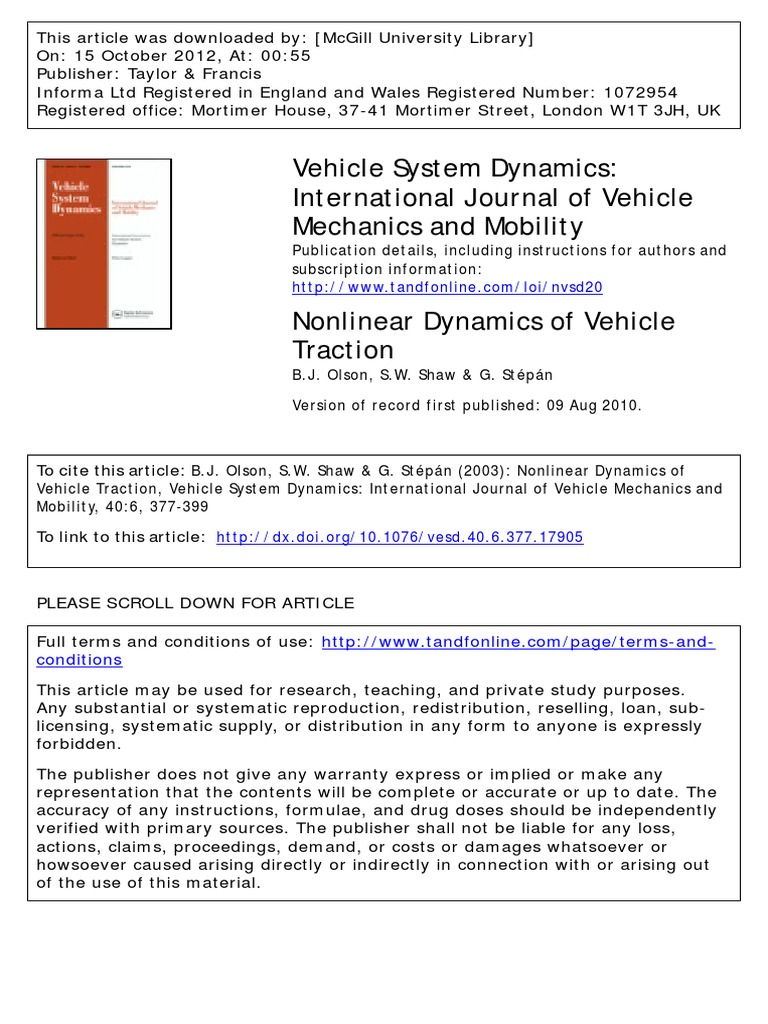 Vehicle System Dynamics: International Journal of Vehicle Mechanics and ...