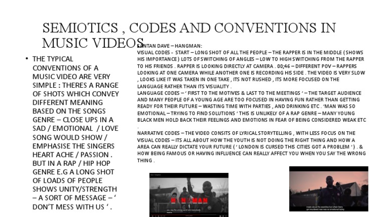 Semiotics, Codes and Conventions in Music Videos | PDF | Poetry