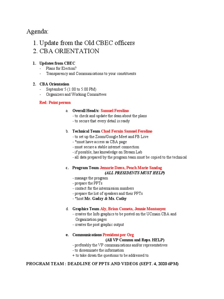 Cba Orientation Program and Tasking | PDF