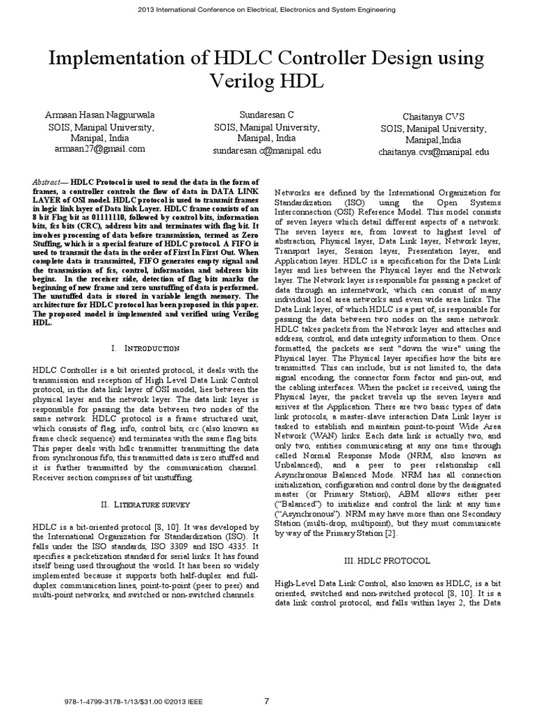 Implementation of HDLC Controller Design Using Verilog HDL | PDF | Osi ...