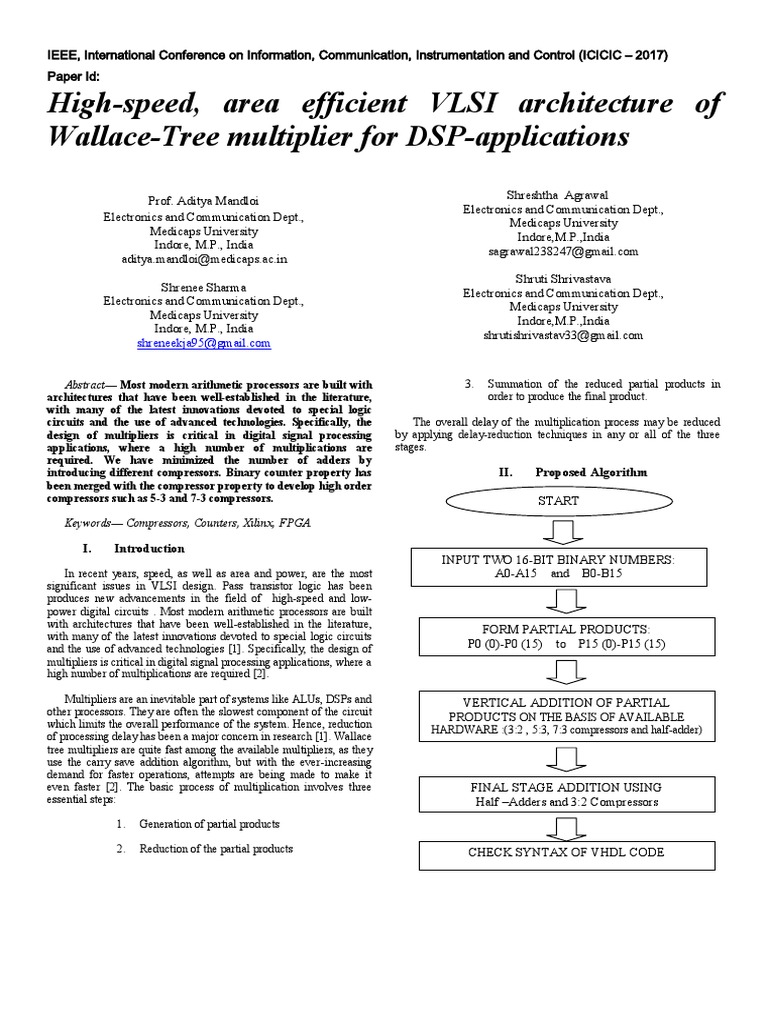 High-Speed, Area Efficient VLSI Architecture of Wallace-Tree Multiplier For DSP-applications ...