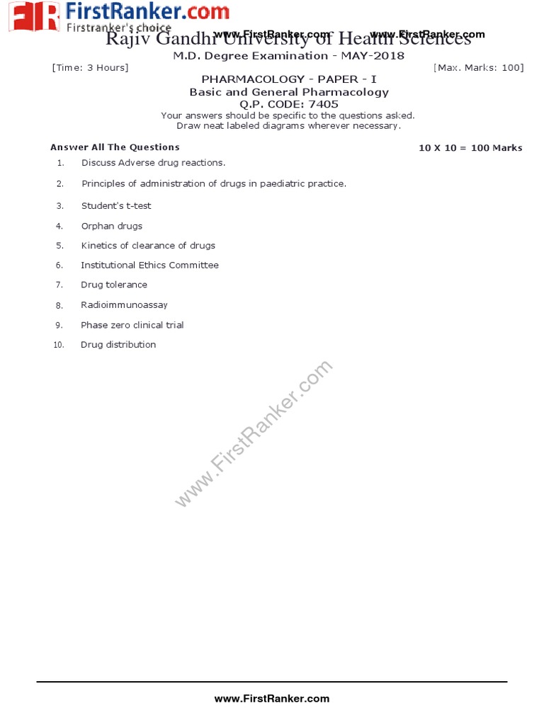 RGUHS - MD - 2018 - May - 7405 Basic and General Pharmacology PAPER ...