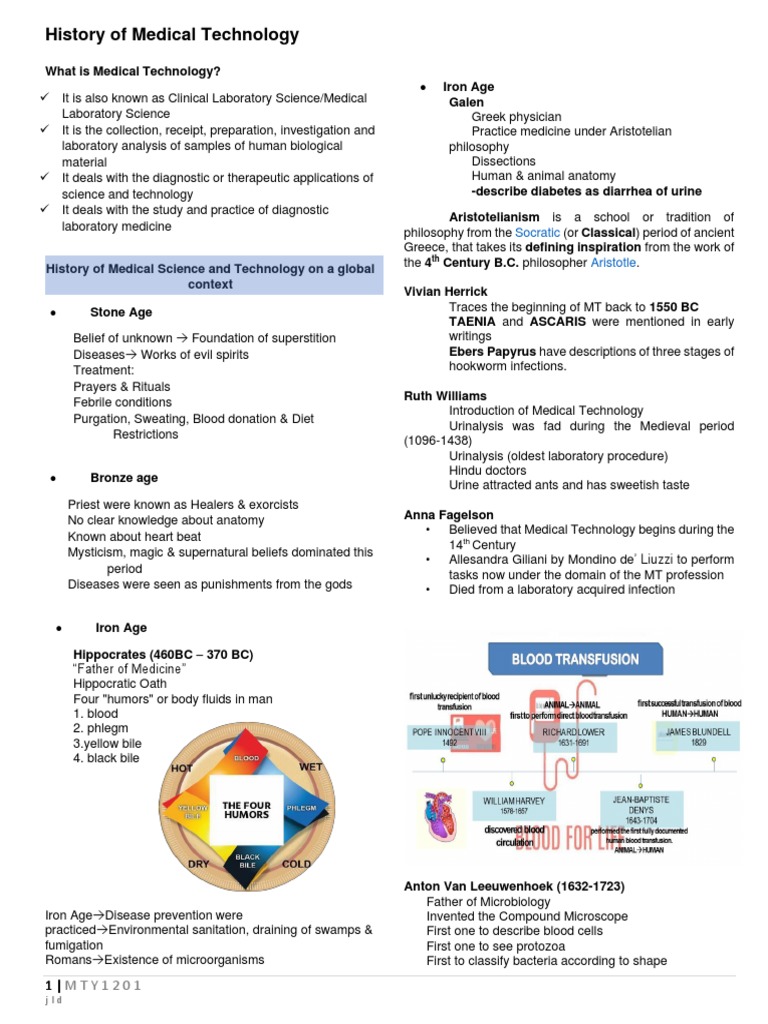 Topic 1. History of Medical Technology | PDF | Pathology | Medical ...