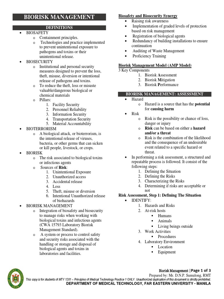 Biorisk Management Overview | PDF | Risk | Risk Assessment