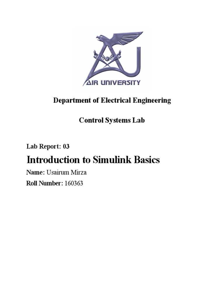 Introduction To Simulink Basics: Department of Electrical Engineering Control Systems Lab | PDF ...