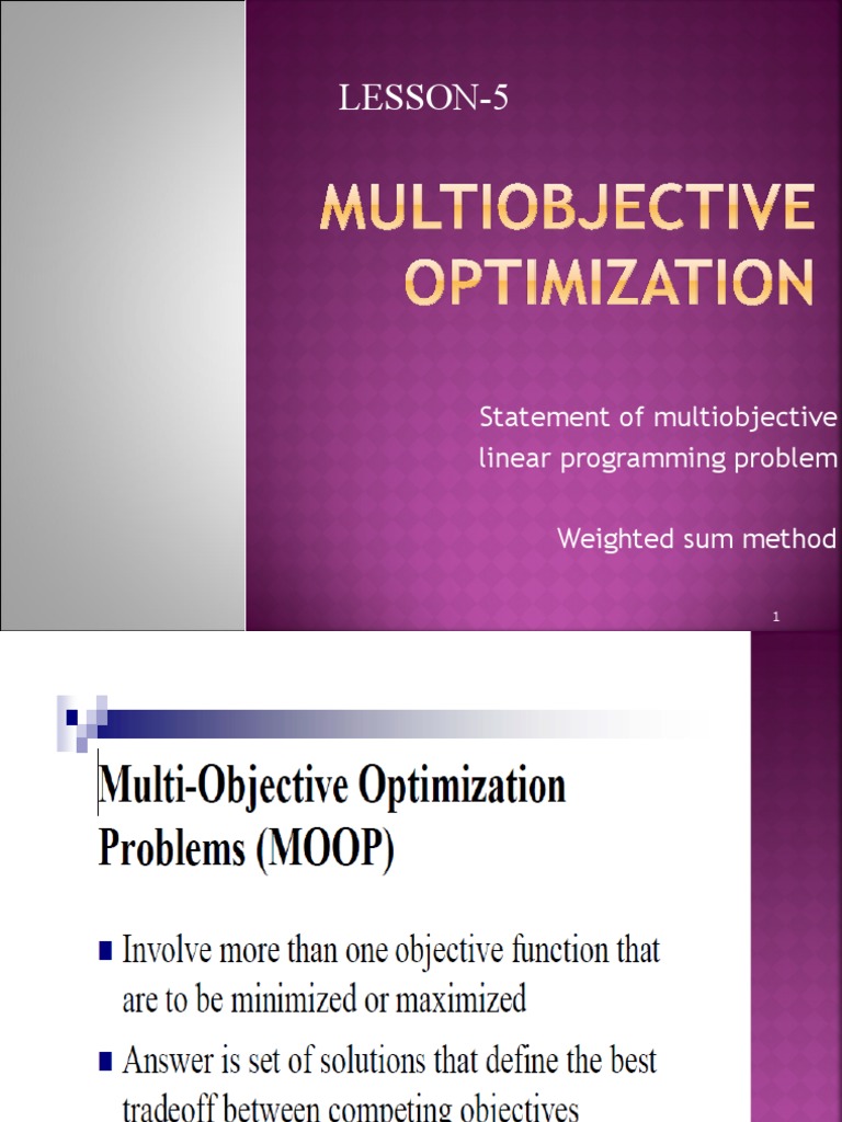Lesson-5: Statement of Multiobjective Linear Programming Problem Weighted Sum Method | PDF