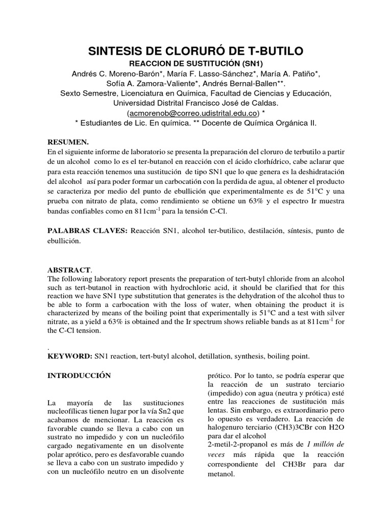 Sintesis de Cloruro de Terbutilo - Informe PDF | PDF | Ácido ...