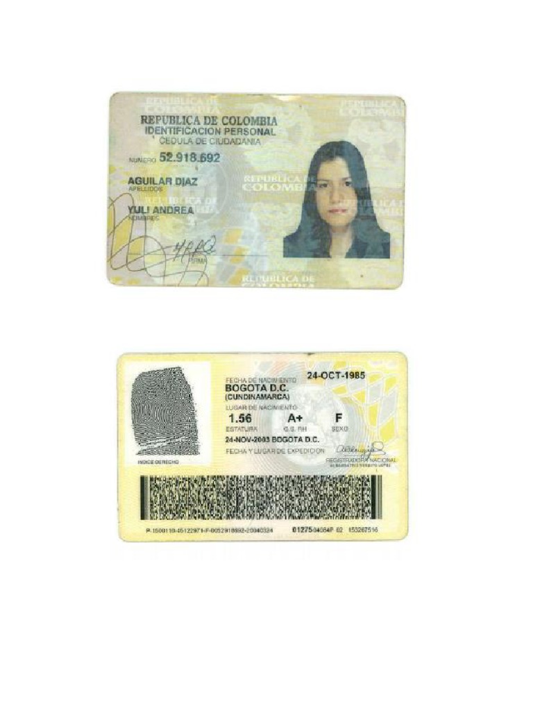 Cedula Yuli Andrea Aguilar Diaz | PDF