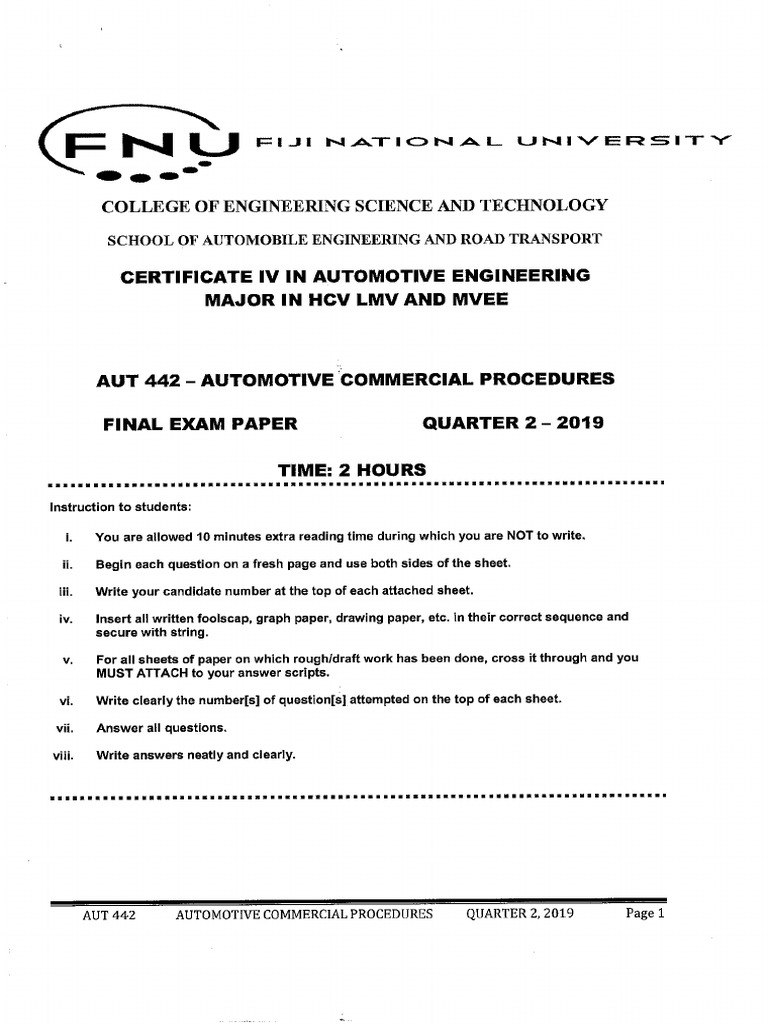 AUT442 Automotive Commercial Procedures | PDF