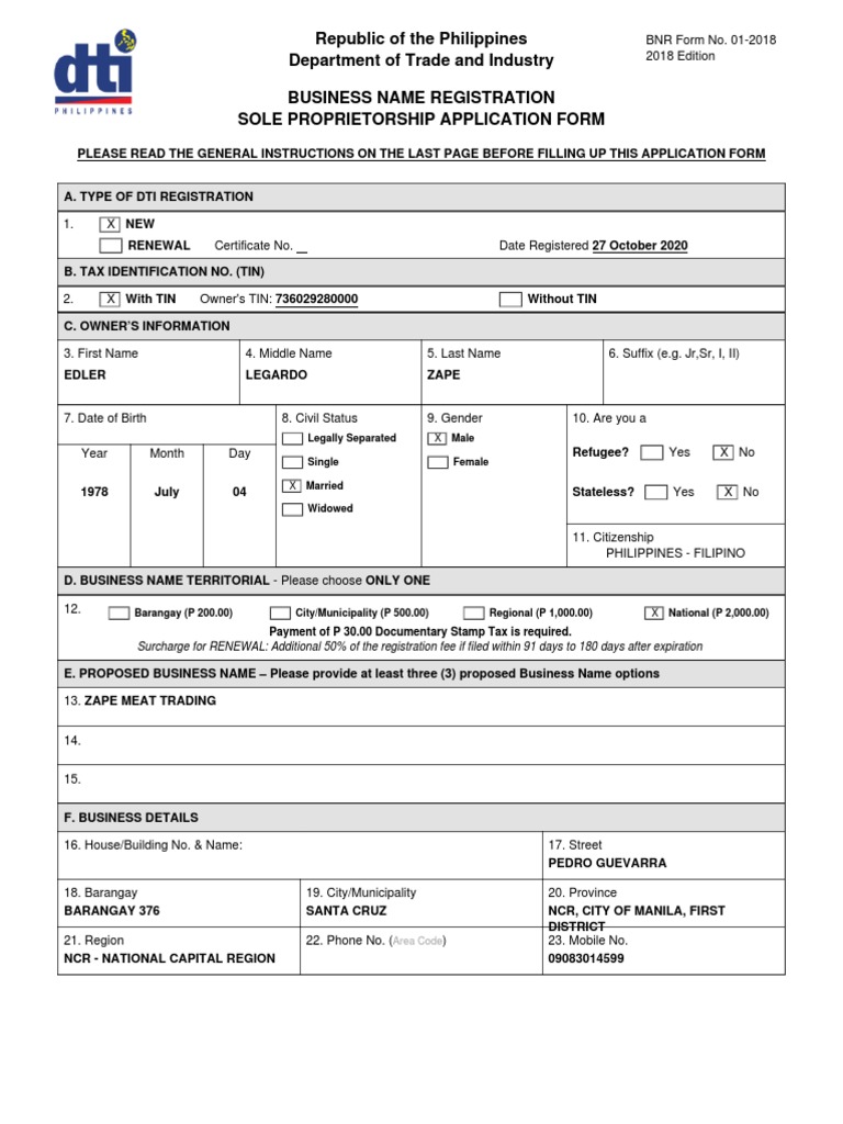 Republic of The Philippines Department of Trade and Industry Business ...