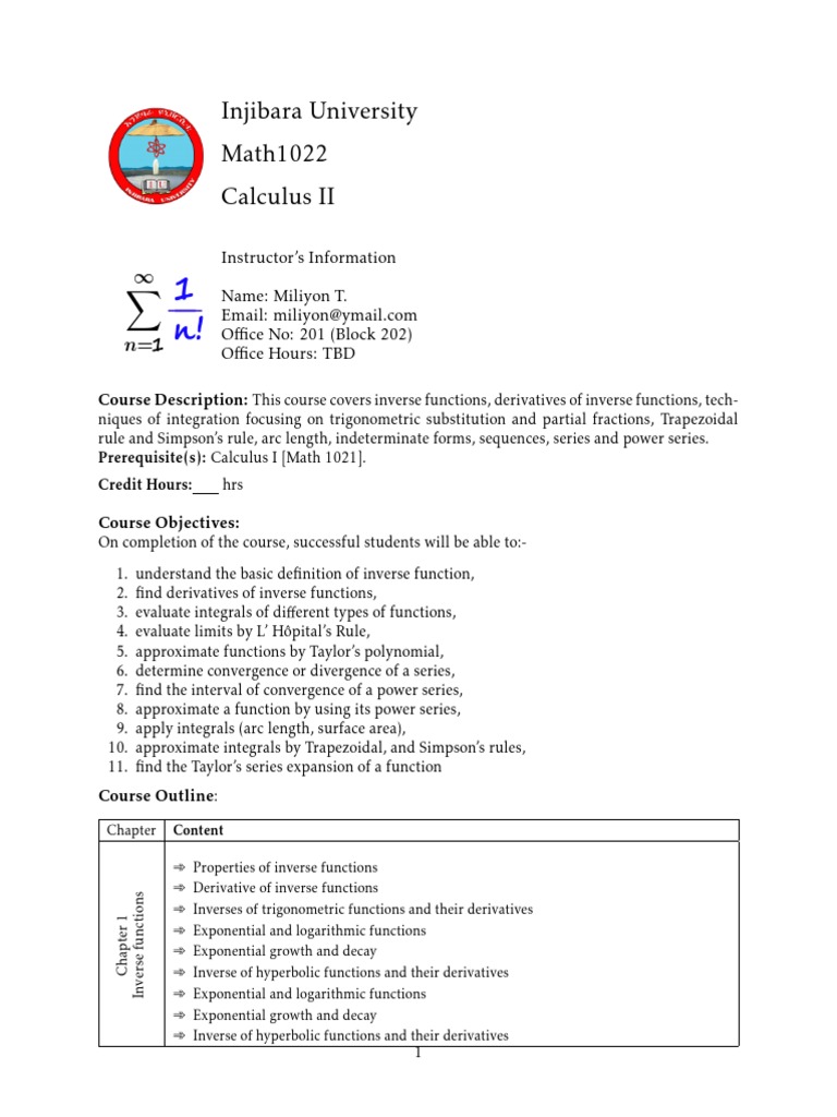 Calculus II Syllabus | PDF | Series (Mathematics) | Power Series