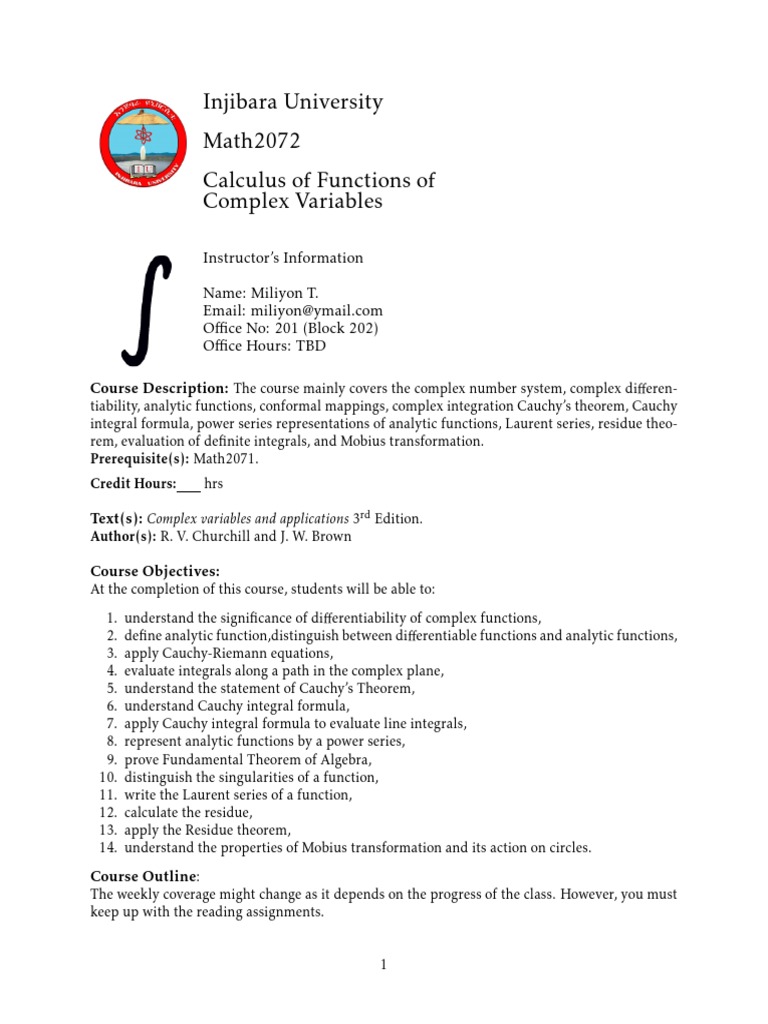 Complex Syllabus | PDF | Complex Number | Integral