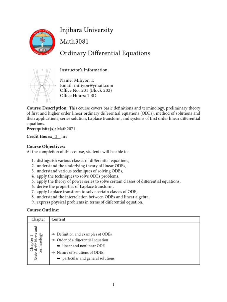 Ordinary Differential Equations Syllabus | PDF | Ordinary Differential ...