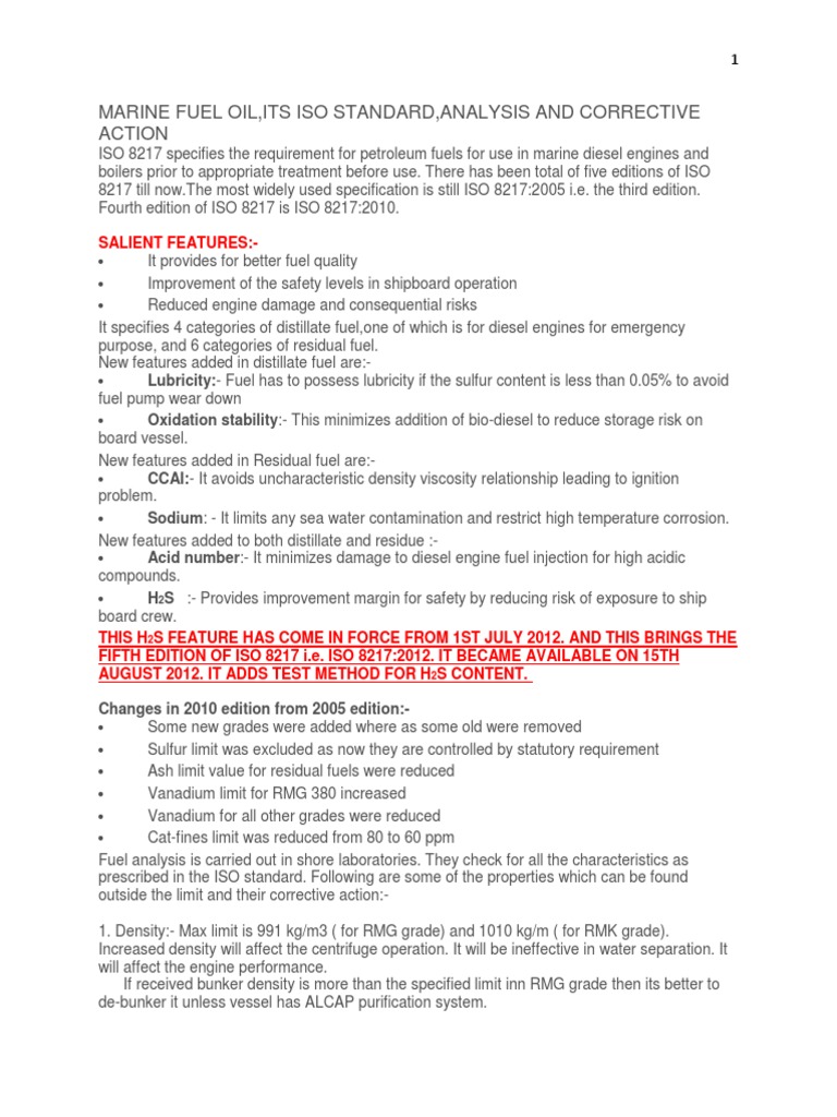Marine Fuel Oil, Its Iso Standard, Analysis and Corrective Action | PDF ...