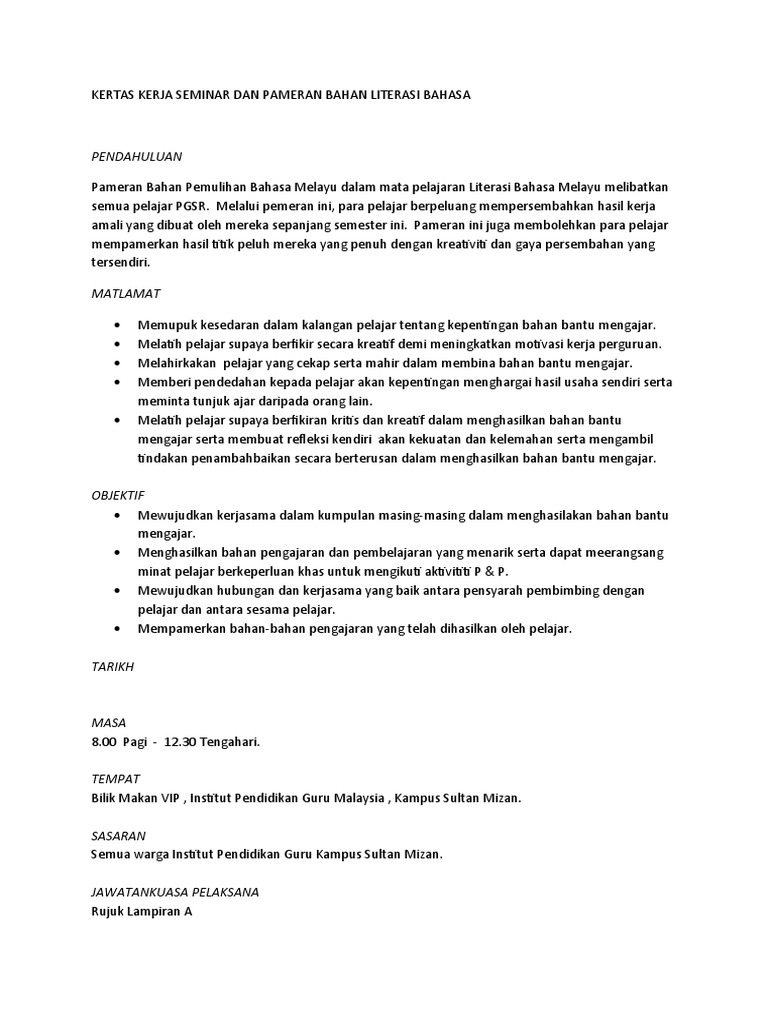 Kertas Kerja Seminar Dan Pameran Bahan Literasi Bahasa | PDF | Ilmu Sosial