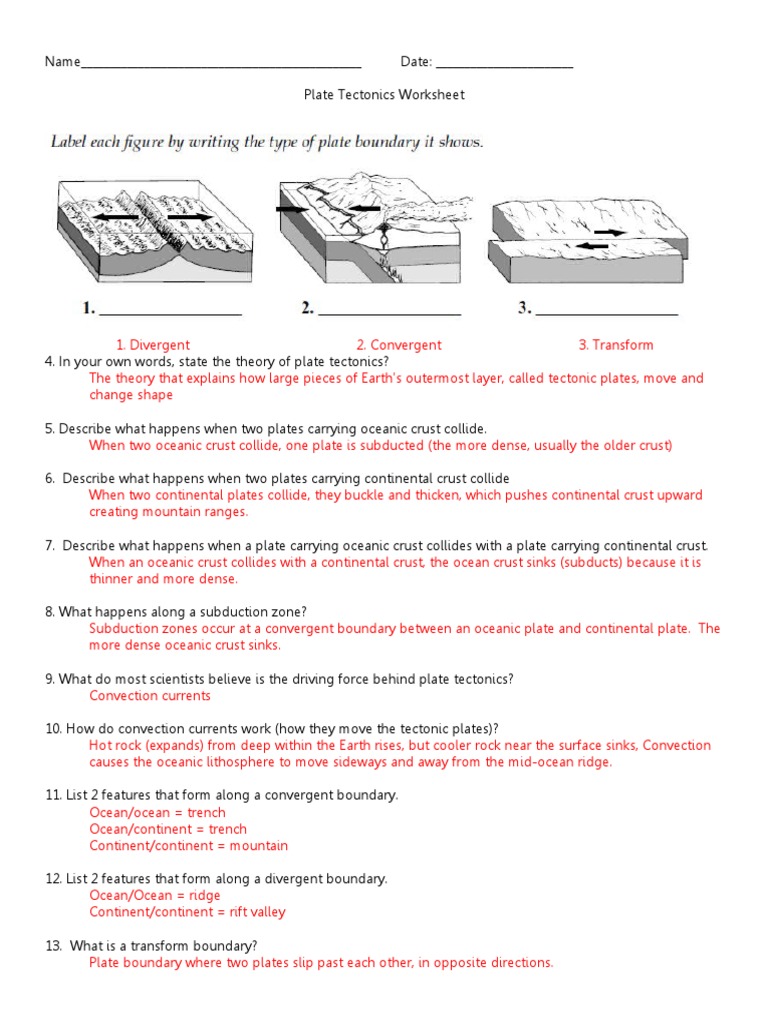 Plate Tectonics Worksheet and Answers | PDF | Plate Tectonics ...