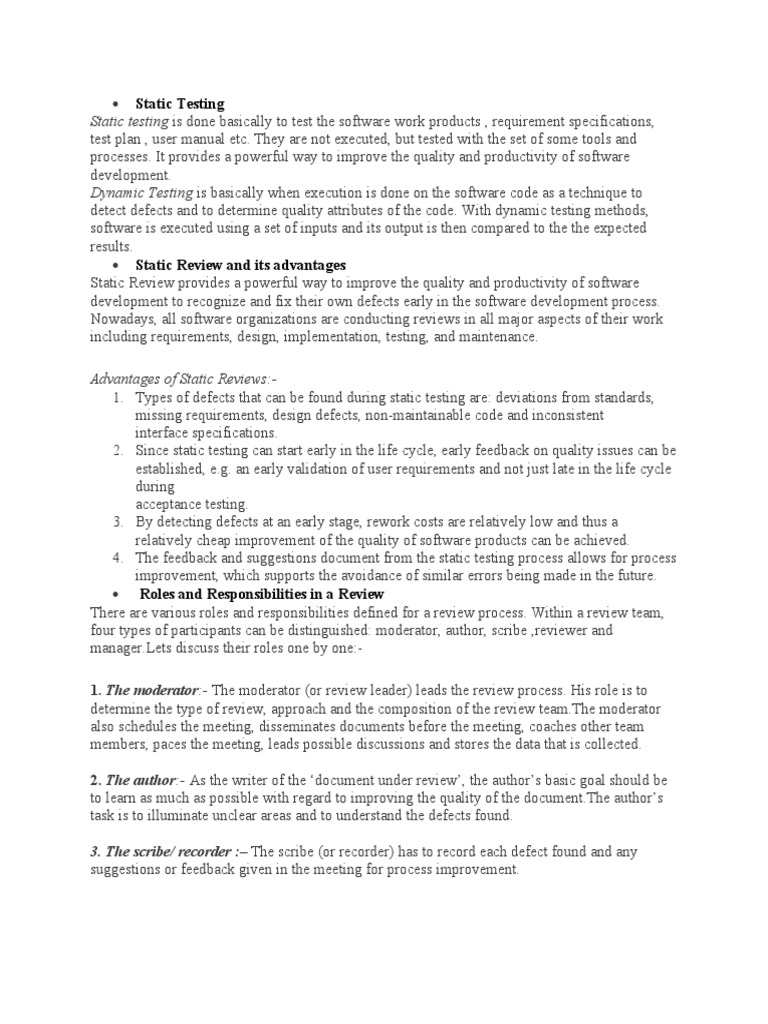 Static Testing: Static Testing Is Done Basically To Test The Software ...