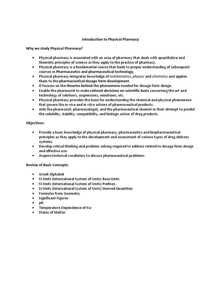 Lesson 1 Introduction To Physical Pharmacy PDF | PDF | Intermolecular ...