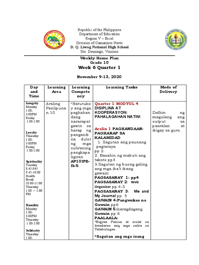 WLP AP 10 Quarter 1 Week 6 Module 4 MAam Nora | PDF