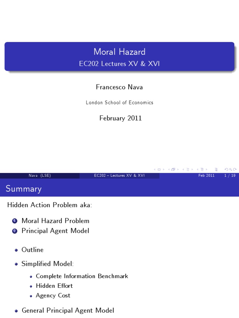 Moral Hazard in Principal-Agent Models | PDF | Moral Hazard | Applied ...