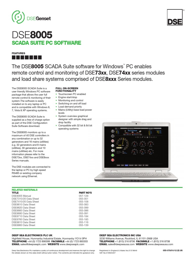 DSE8005 Data Sheet US | PDF | Scada | Personal Computers
