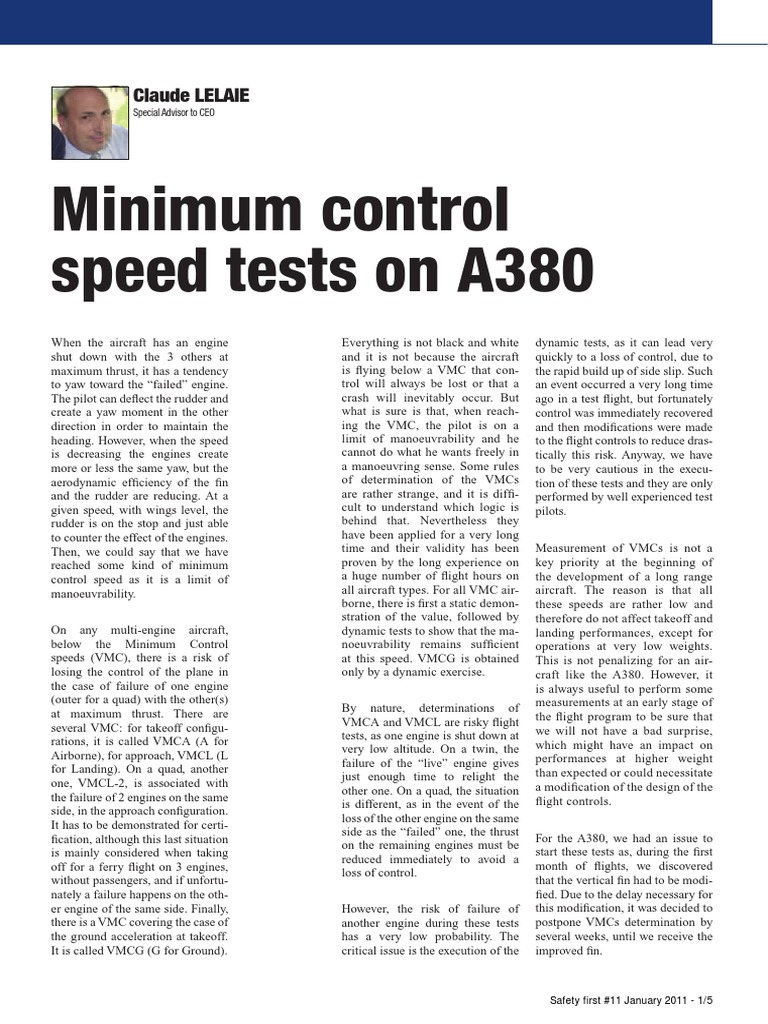 Minimum Control Speed Tests On A380: Claude LELAIE | PDF | Aileron ...