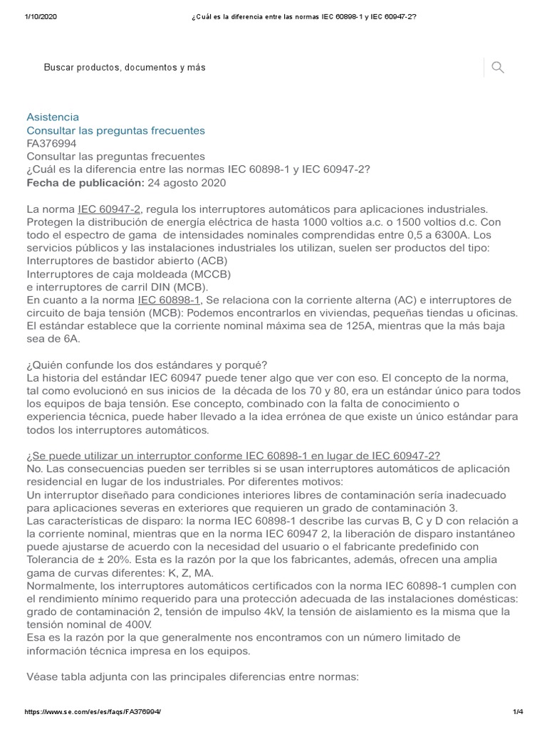 Cuál Es La Diferencia Entre Las Normas IEC 60898-1 y IEC 60947-2 - PDF | PDF | Corriente alterna ...