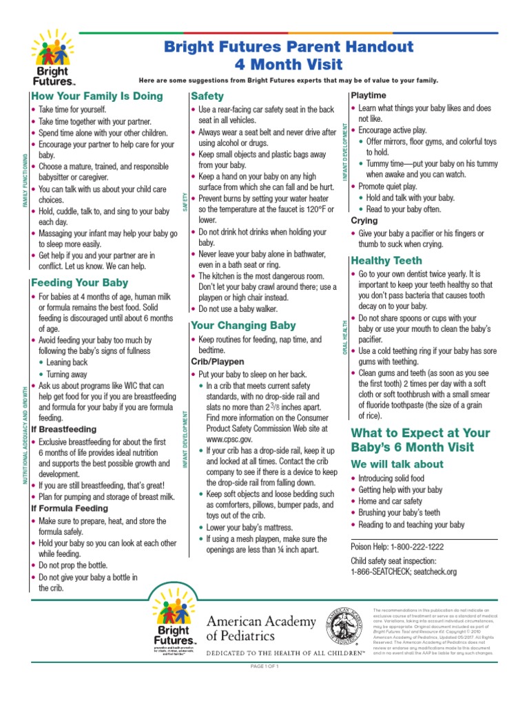 Bright Futures Parent Handout 4 Month Visit: How Your Family Is Doing ...