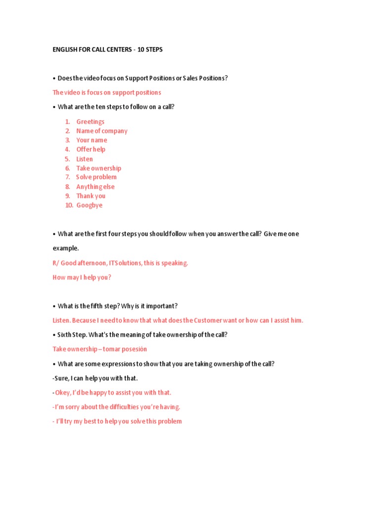 English Skills for Call Center Success | PDF | Career & Growth | Business