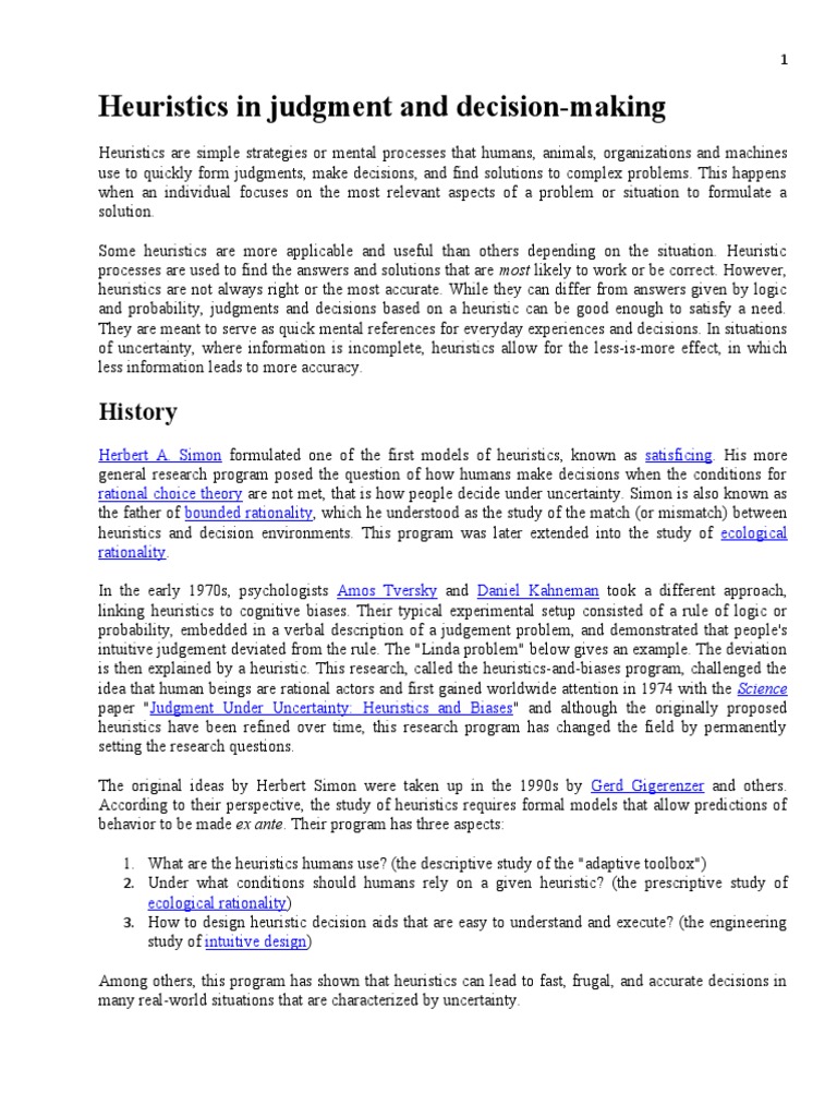 Handout-BE-2020-Heuristics in Judgment and Decision | PDF | Heuristics ...