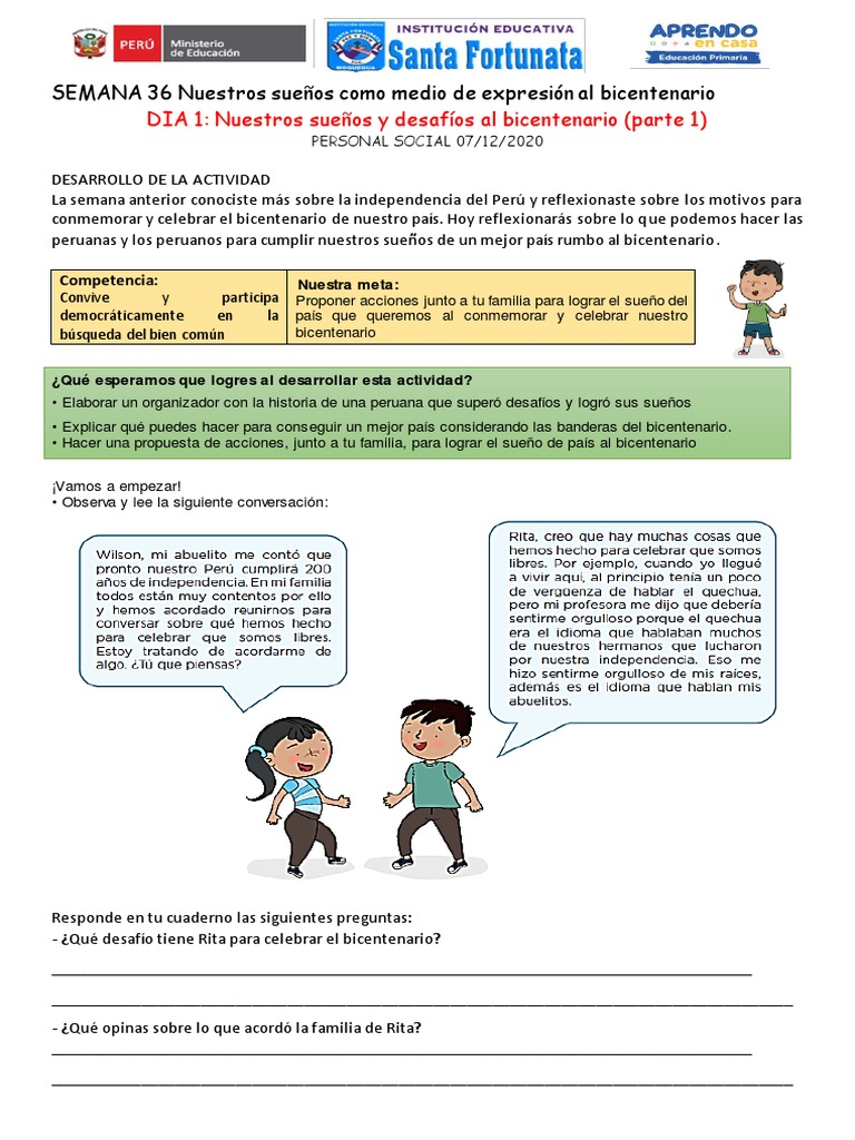 DIA1 Nuestros Sueños y Desafíos Al Bicentenario (Parte 1) | PDF | Perú