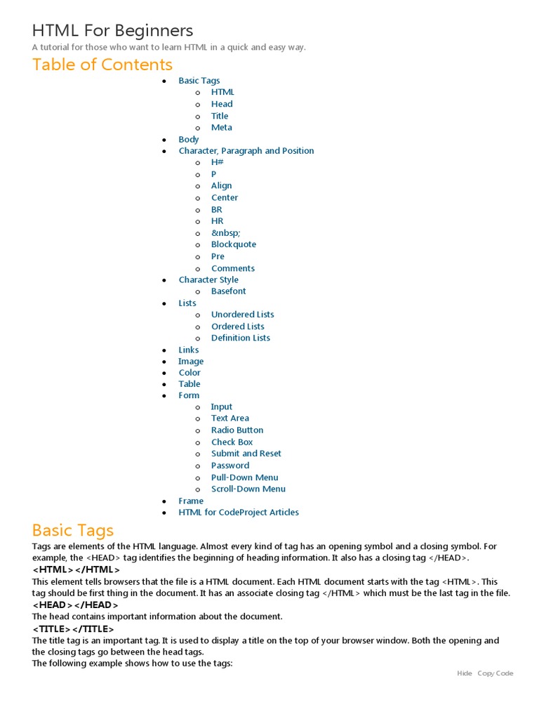 HTML For Beginners | Download Free PDF | Hyperlink | Html Element