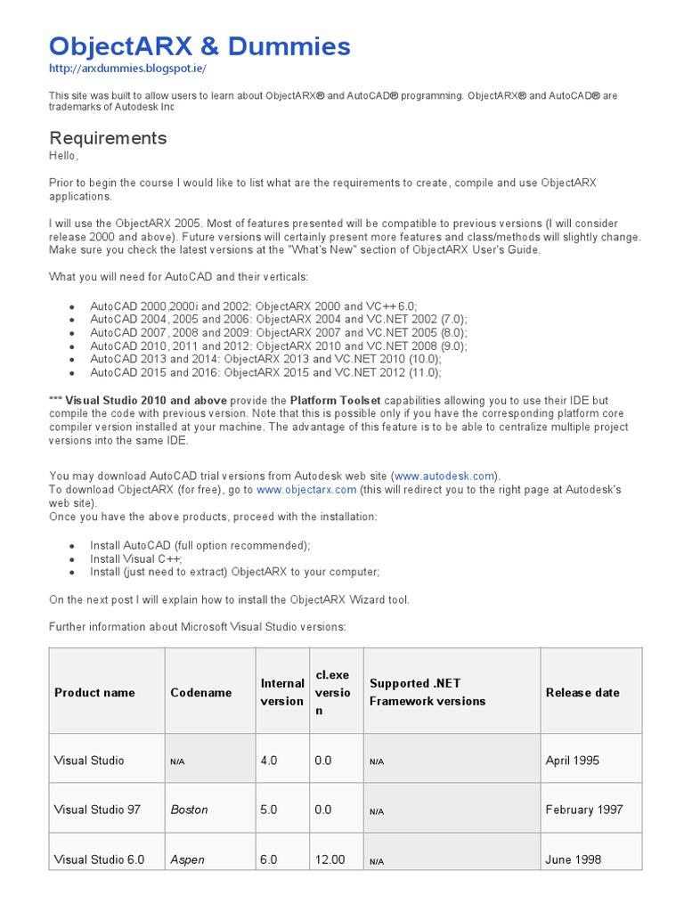 ObjectARX & Dummies | PDF | Microsoft Visual Studio | Auto Cad
