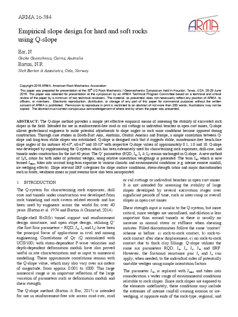 Empirical Slope Design For Hard and Soft Rocks Using Q-Slope | PDF ...