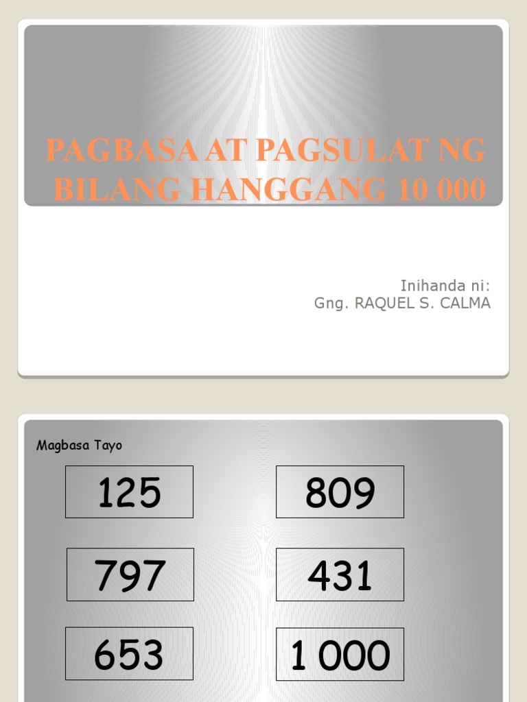 Aralin 4 (1st Quarter) PAGBASA AT PAGSULAT NG BILANG HANGGANG 10 000 | PDF