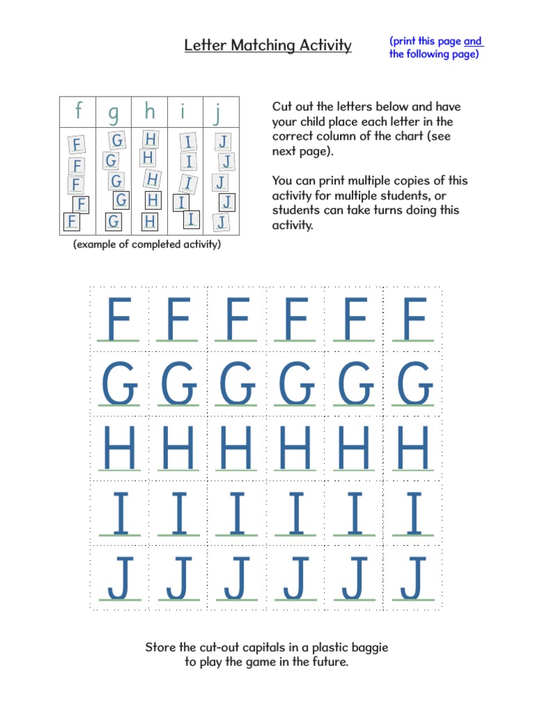 Letter Matching Activity Capitals Book 2 FGHIJ PDF | PDF