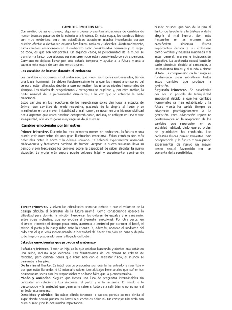 Cambios Emocionales En El Embarazo Pdf El Embarazo Pecho