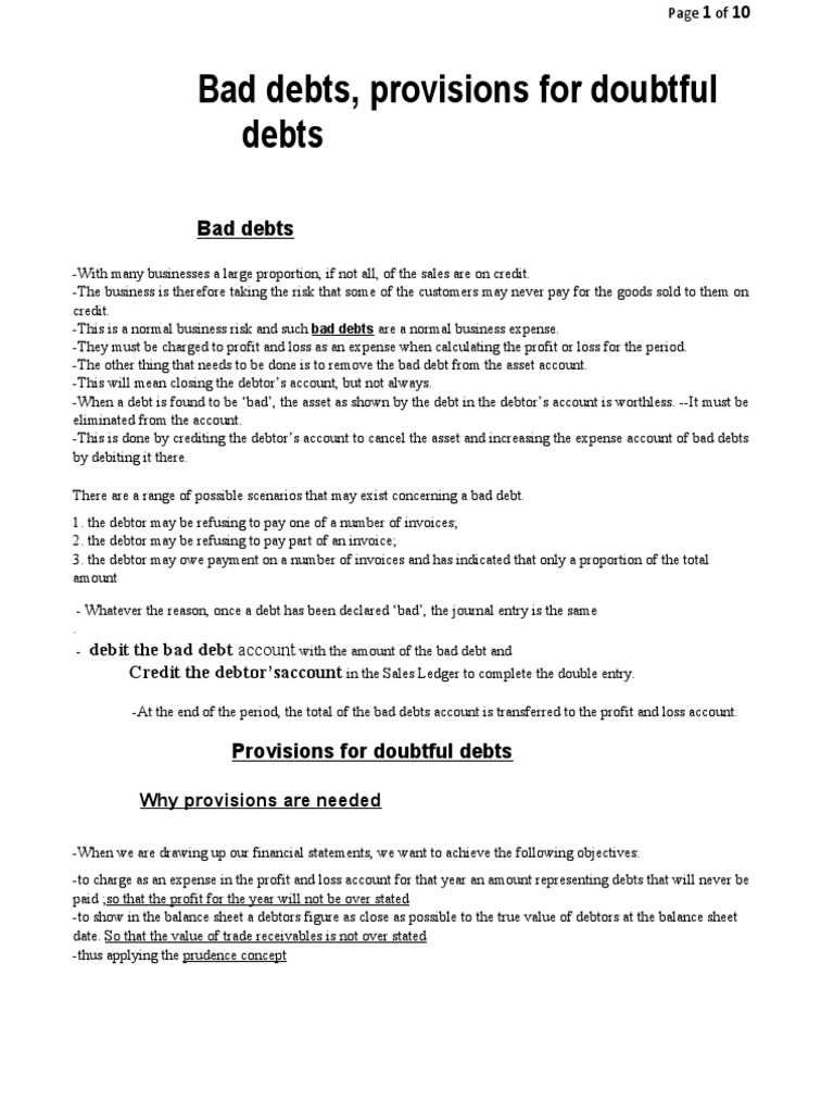 Accounting for Bad Debts and Provisions for Doubtful Debts | PDF | Bad ...
