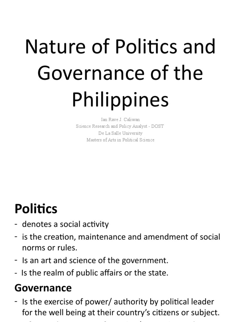Politics and Governance in the Philippines | PDF | Good Governance ...