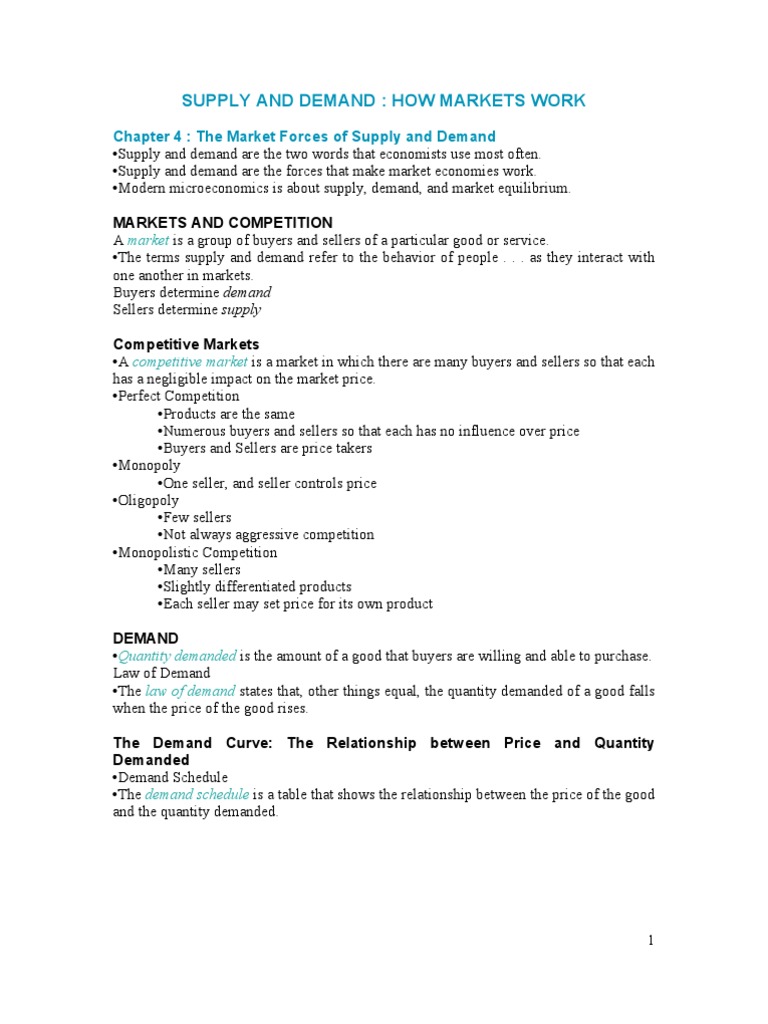 Supply and Demand How Markets Work | PDF | Supply (Economics) | Supply ...