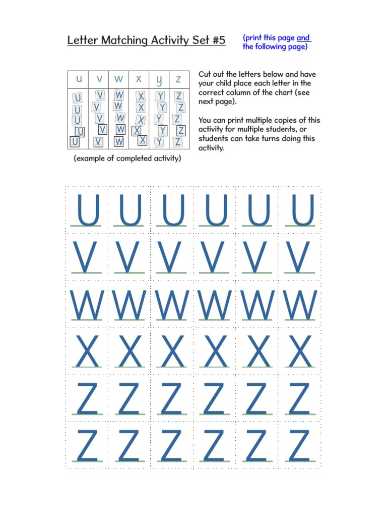 Letter Matching Activity Capitals Book 5 UVWXYZ PDF | PDF