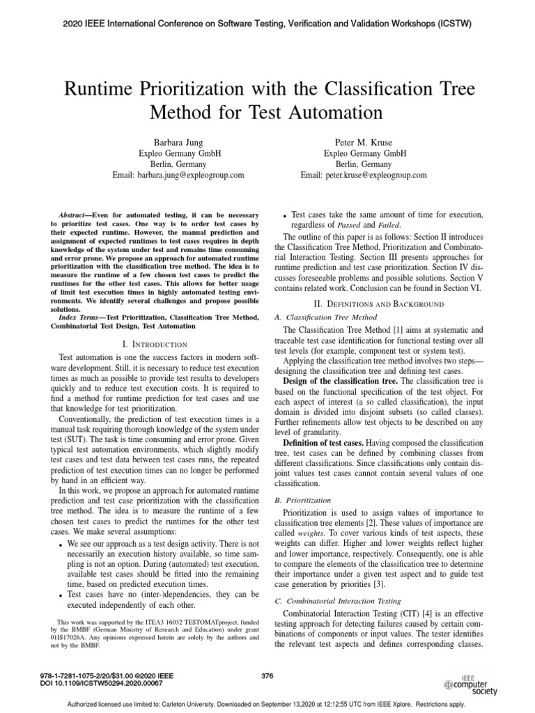 Runtime Prioritization With The Classification Tree Method For Test ...
