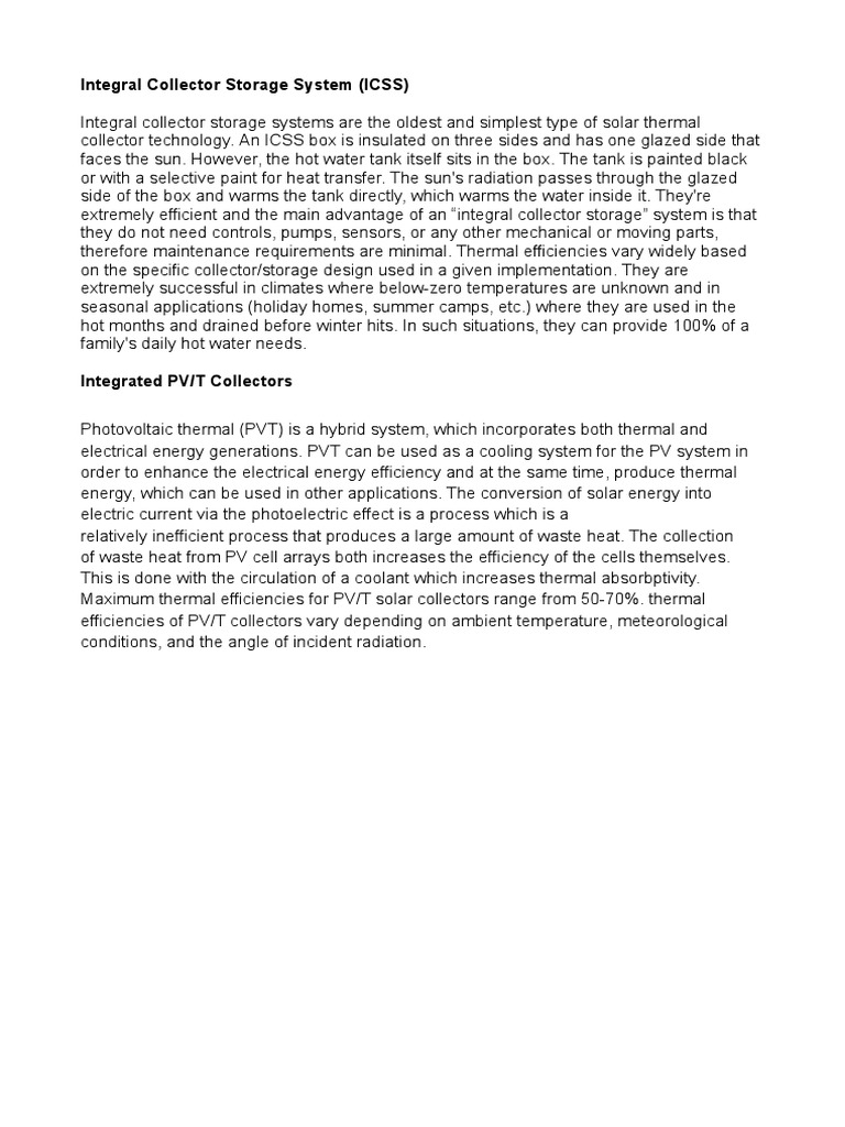 Integral Collector Storage System (ICSS) | PDF